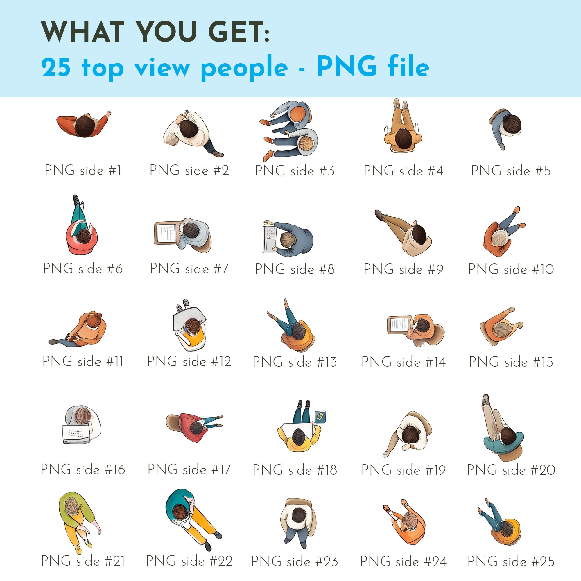 Photoshop Brush Set PEOPLE TOP VIEW Abr + Png + Jpg / Illustration Pack ...