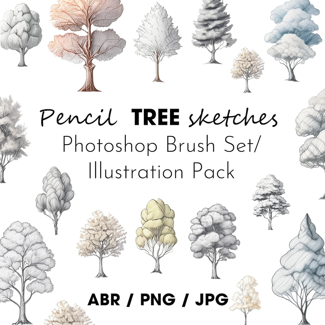 Photoshop Brush Set PENCIL TREES Abr + Png + Jpg / Illustration Pack ...