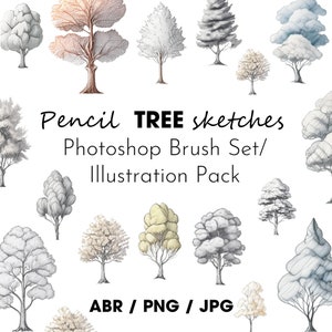 Photoshop Brush Set PENCIL TREES Abr + Png + Jpg / Illustration Pack ...