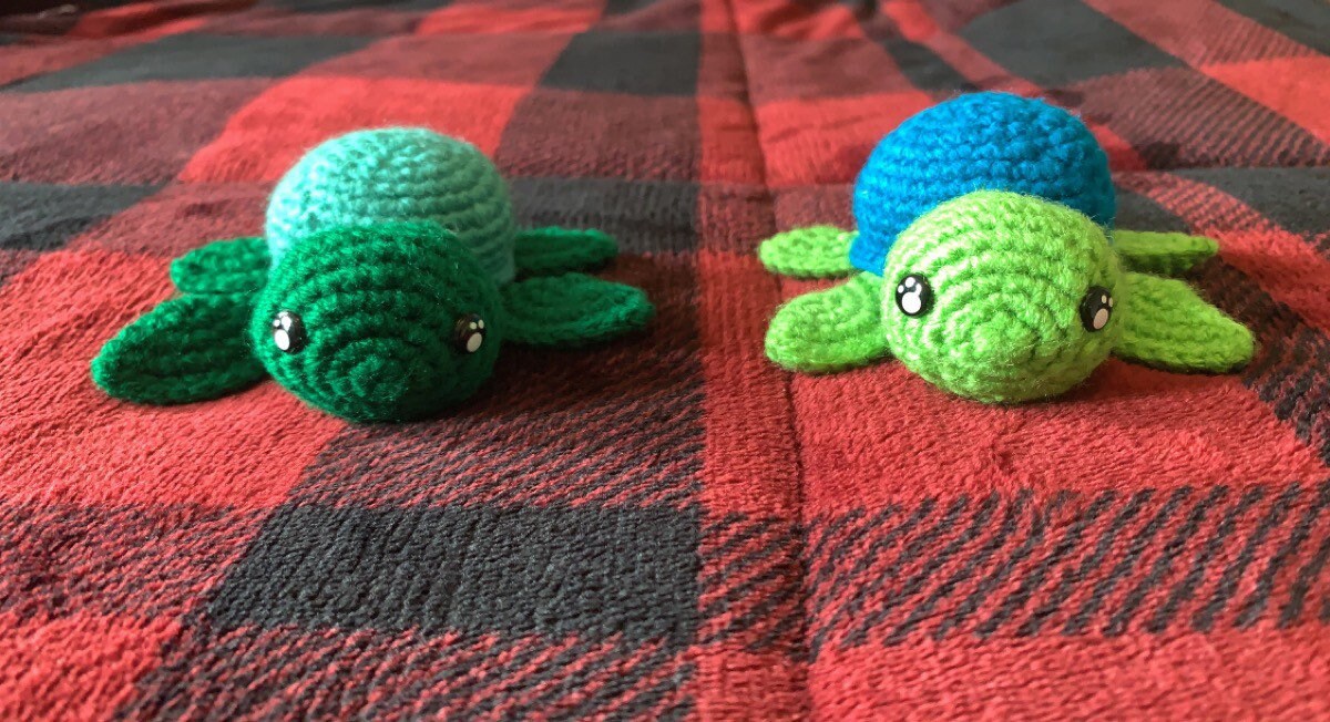 Small Dark Green Crochet Sea Turtle With Light Blue Shell Amigurumi ...