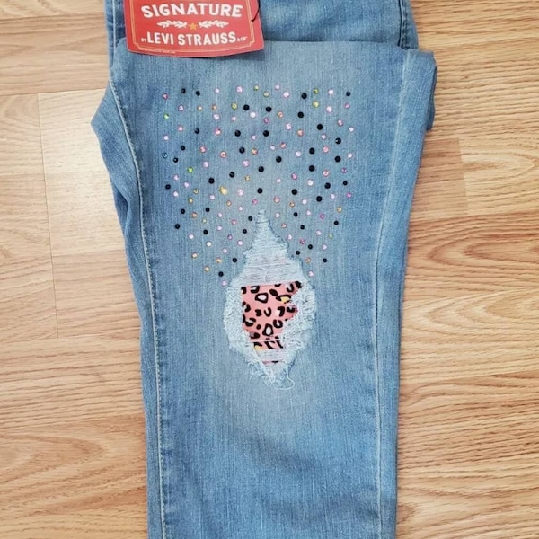 Rhinestone Pocket Jeans - Etsy