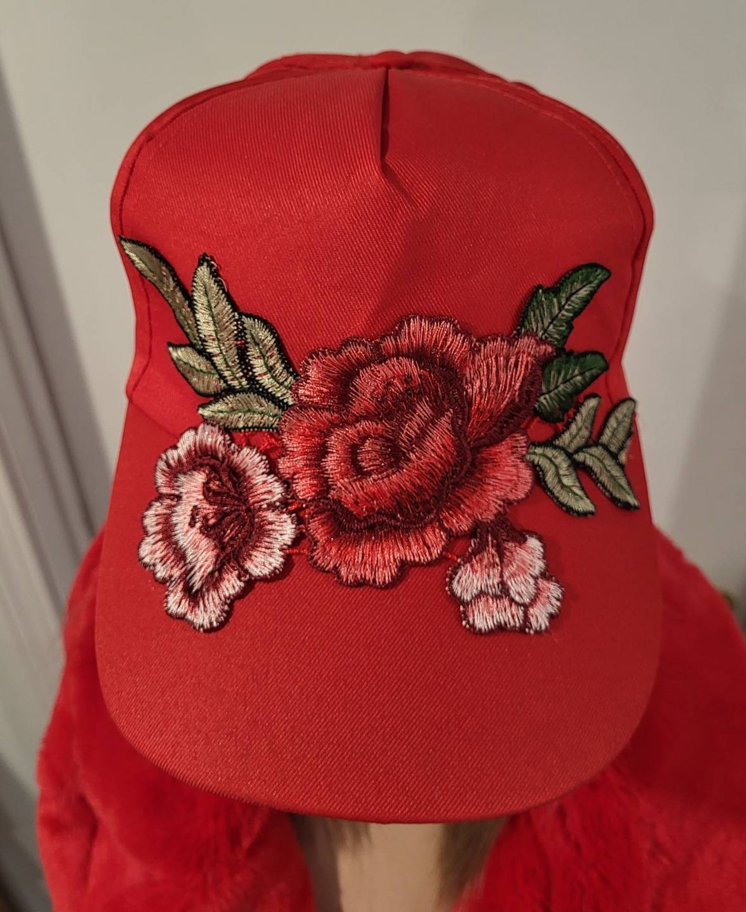 Womens Red Flower Baseball Cap - Etsy