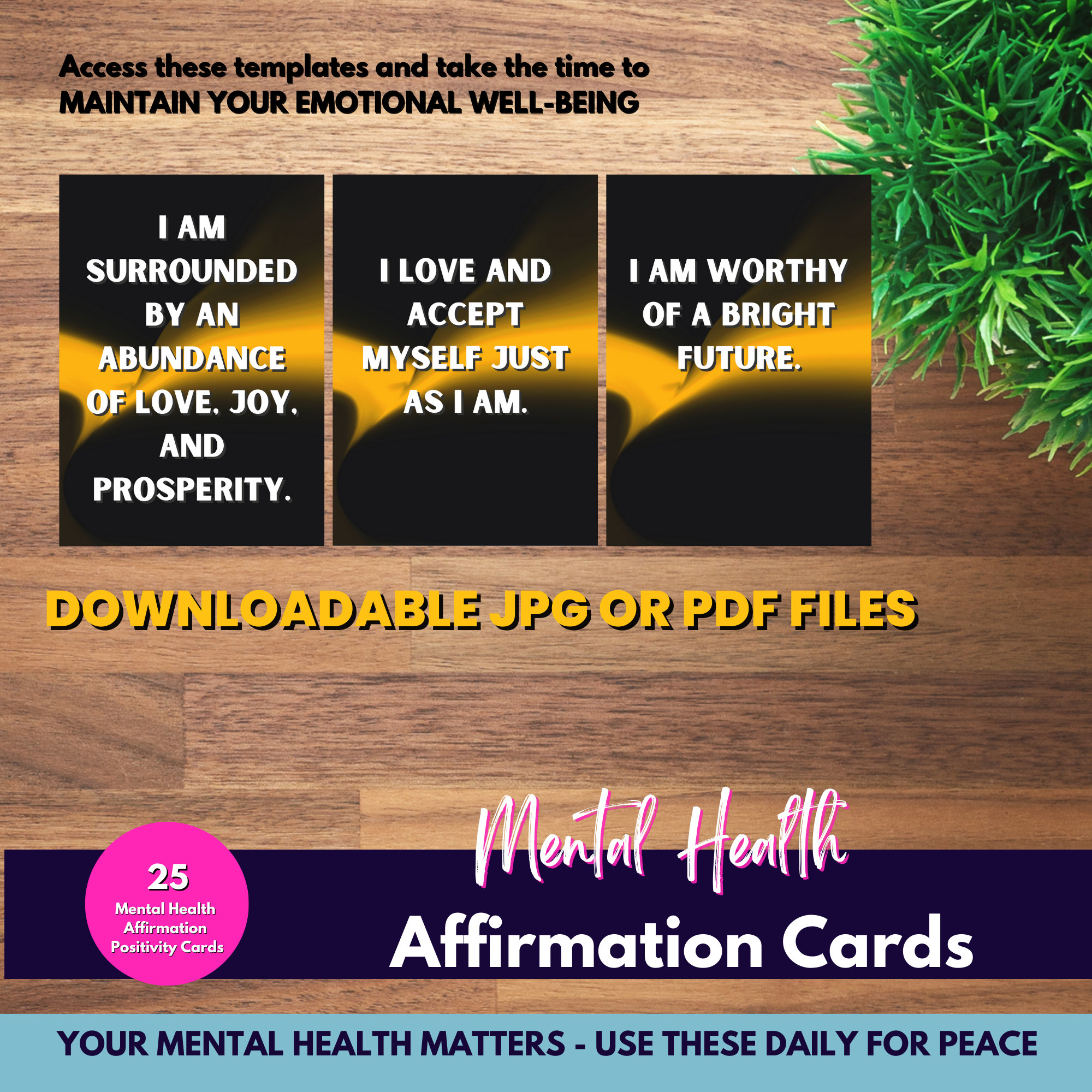 Printable Mental Health Affirmation Cards Set of 25 Digital Download ...