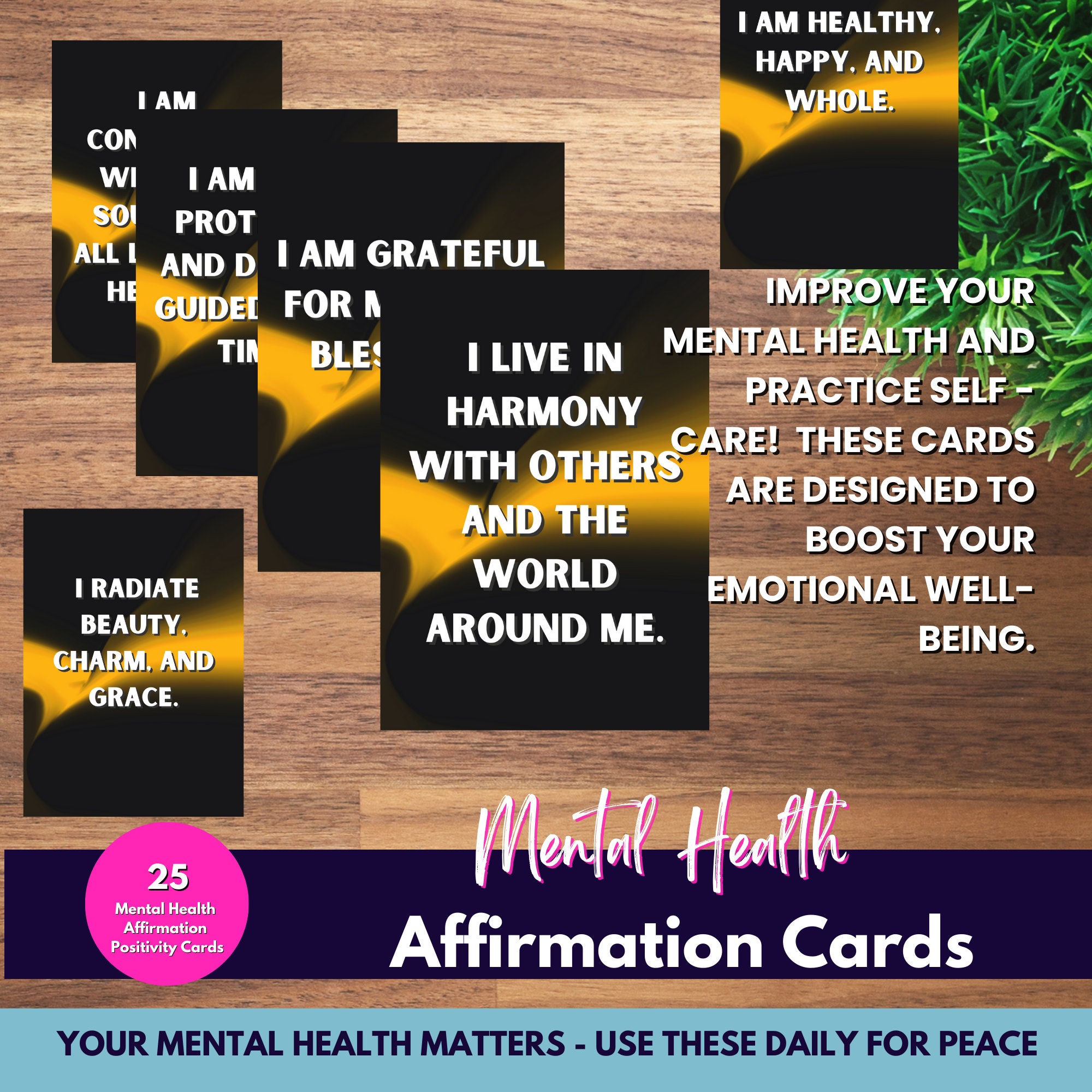 Printable Mental Health Affirmation Cards Set of 25 Digital Download ...
