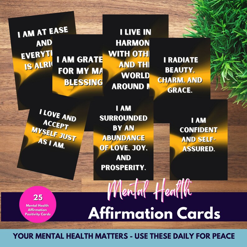 Printable Mental Health Affirmation Cards Set of 25 Digital Download ...