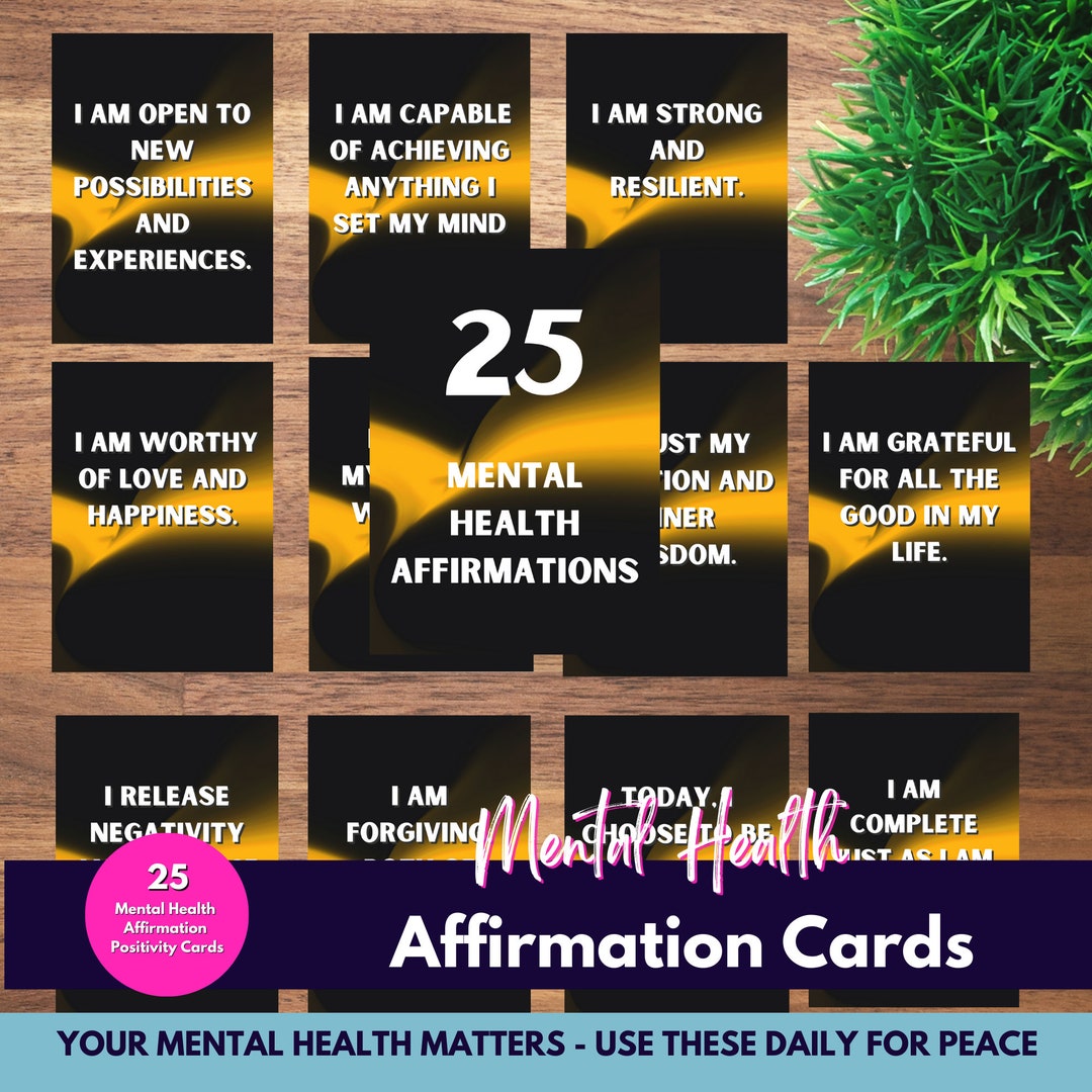 Printable Mental Health Affirmation Cards Set of 25 Digital Download ...