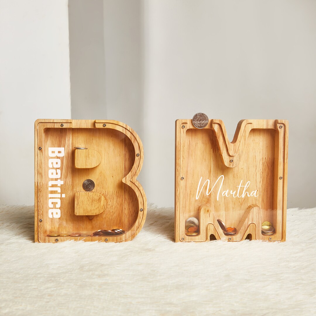 Custom Wooden Letter Piggy Bankpresonalized Initial Coin Bank - Etsy