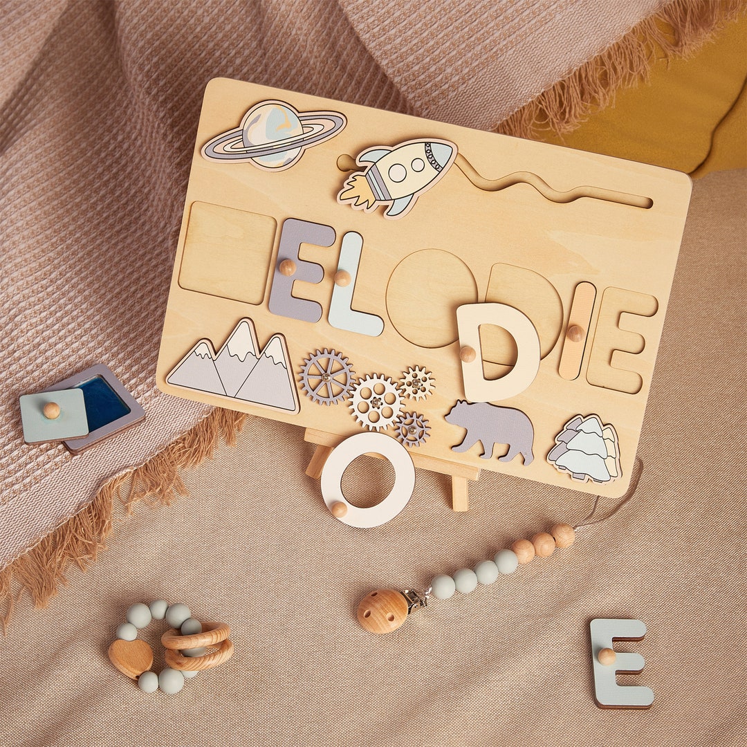 Wooden Busy Boardname Puzzle Personalized Giftmontessori - Etsy