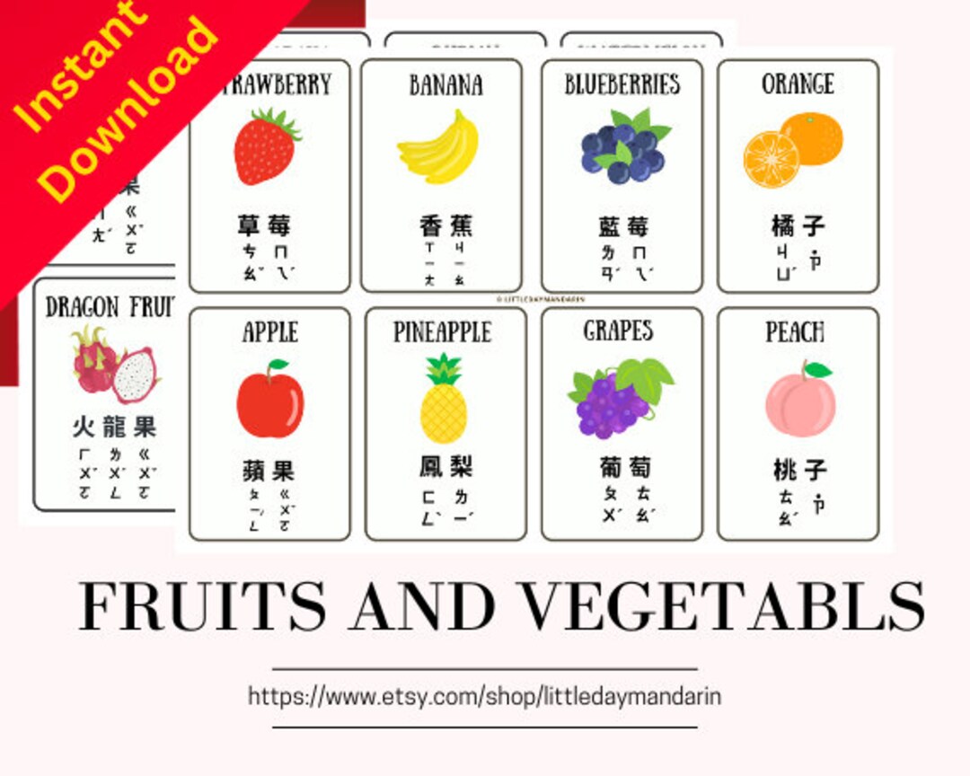 Learn Mandarin With Fruits and Vegetables in Zhuyin 注音 bopomofo ...