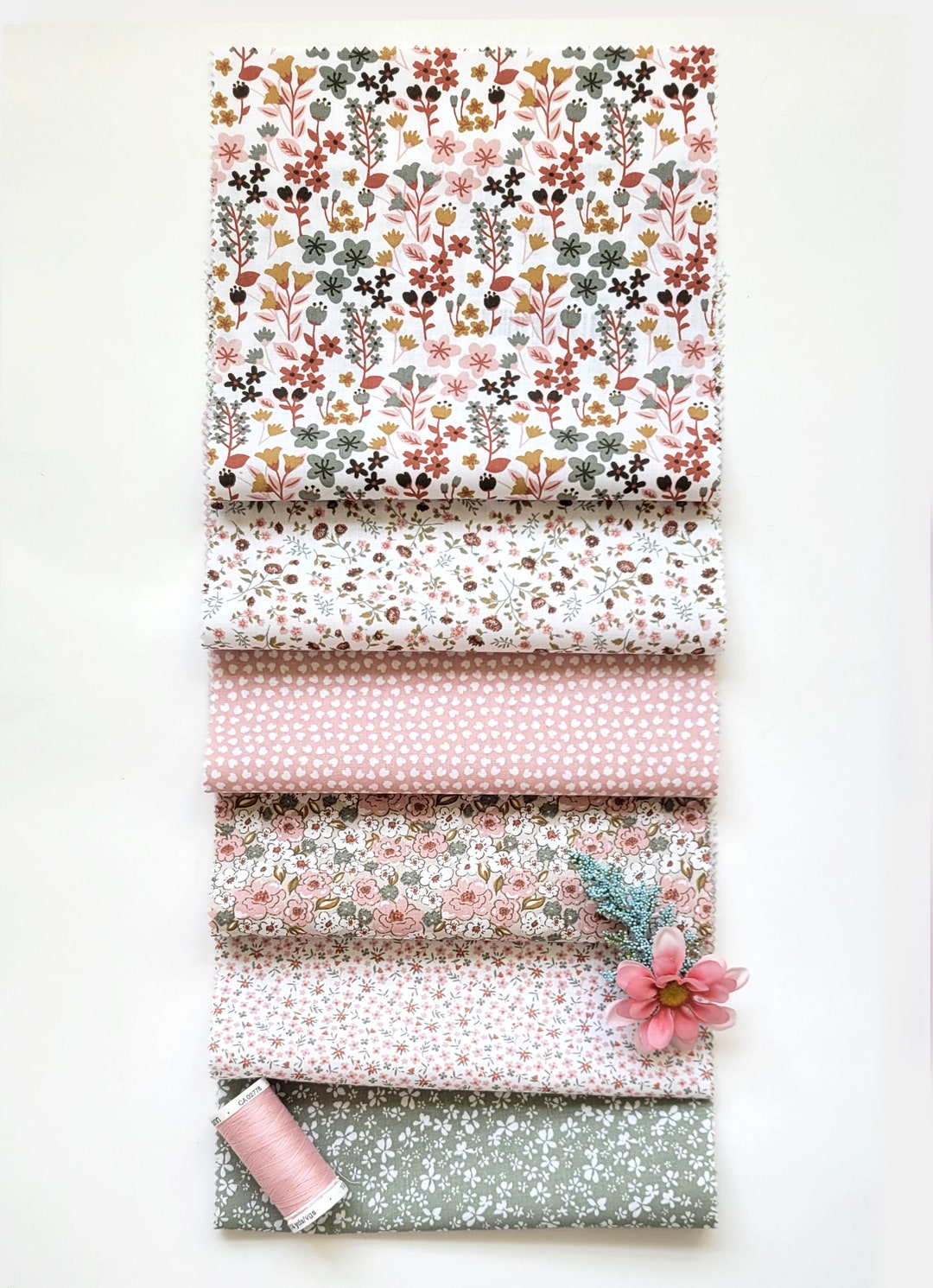 Cotton Quilting Fabrics Chelsea Fabric Collection Pink and Sage Willow ...