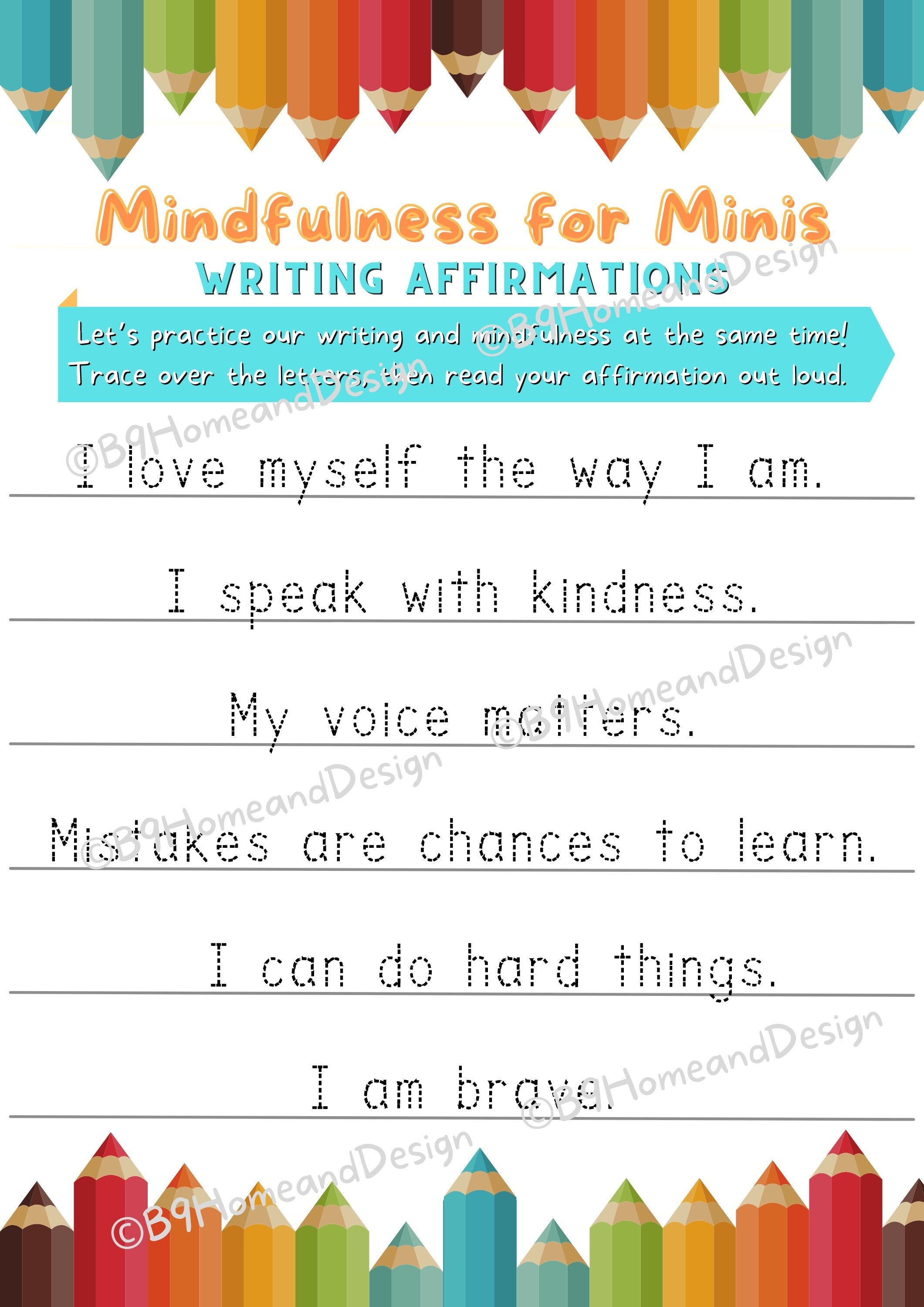 Writing Practice Affirmations for Kids - Mindfulness for Minis - Help ...