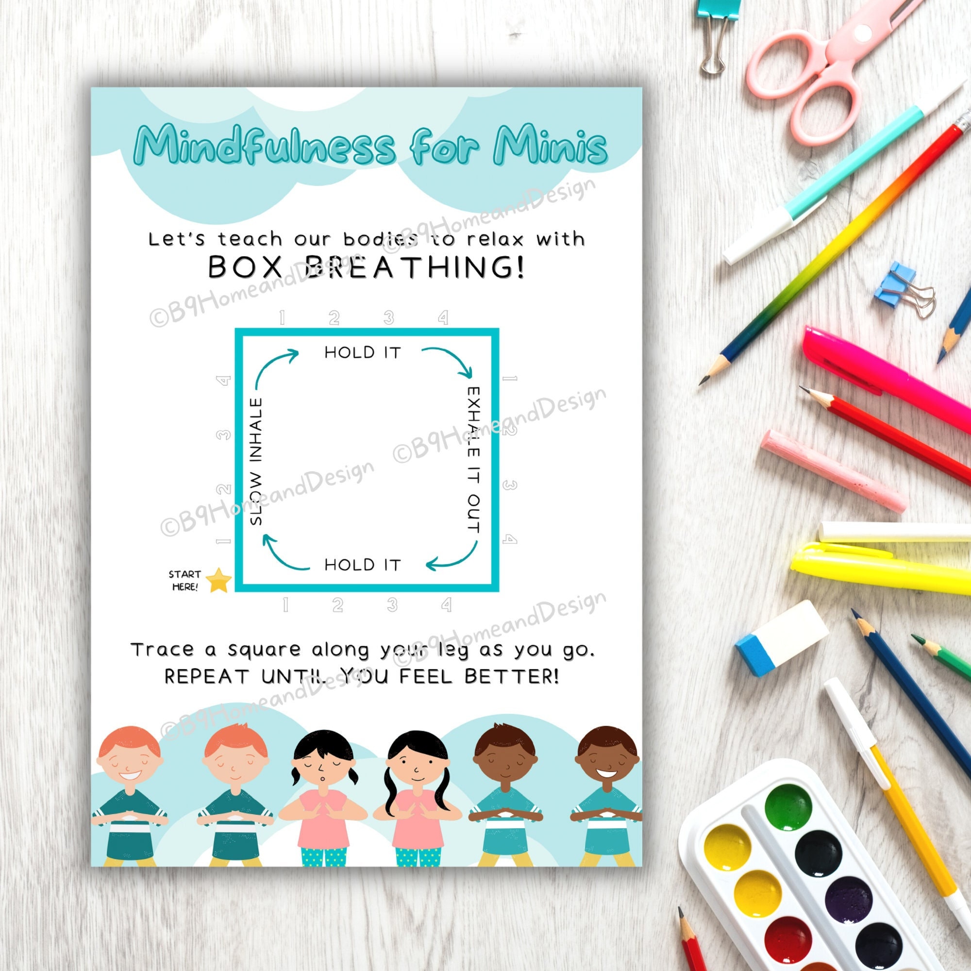 Box Breathing Printable Flyer Mindfulness for Minis Calm Down Stress ...