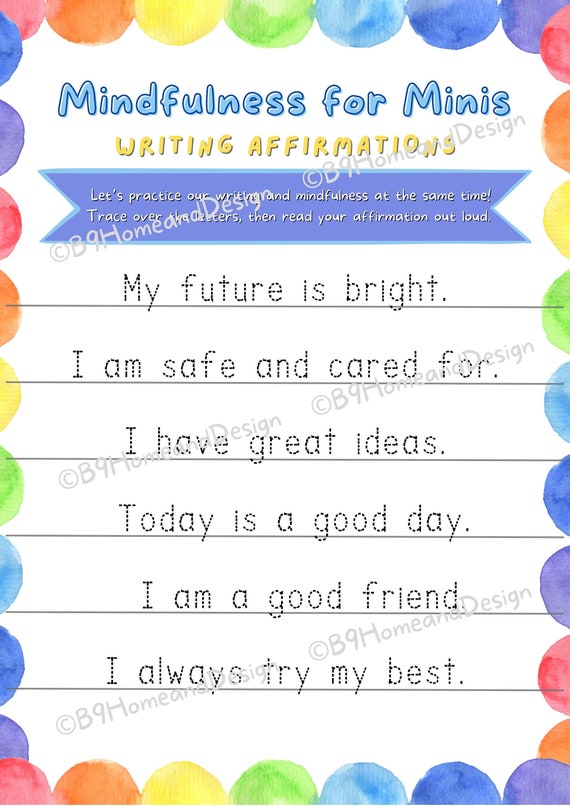Writing Practice Affirmations for Kids Mindfulness for Minis | Etsy