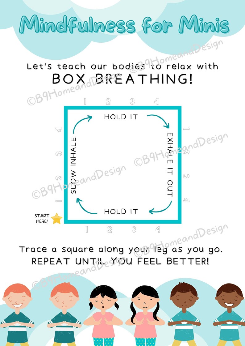 Box Breathing Printable Flyer Mindfulness for Minis Calm Down Stress ...