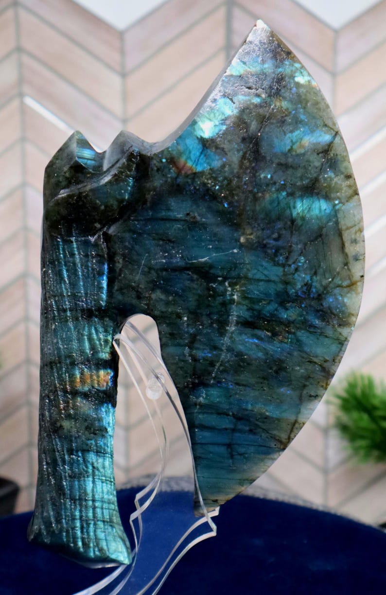 Super Cool Labradorite Axe - With Claw Hand - Comes With Display Stand ...