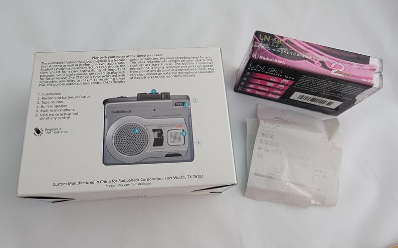 Vintage Voice Activated Cassette Recorder From Radio Shack, Receipt ...