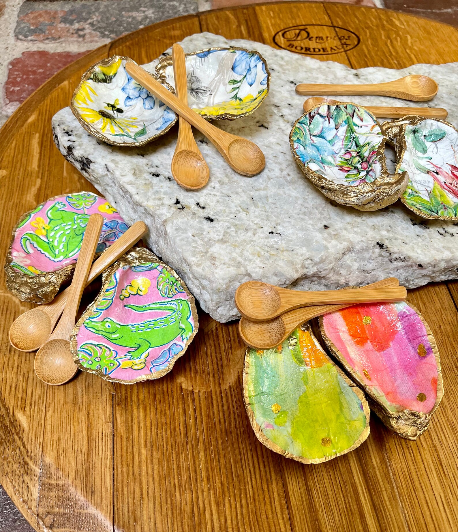 Oyster Shells Salt & Pepper Servers With Bamboo Wood Spoons - Etsy