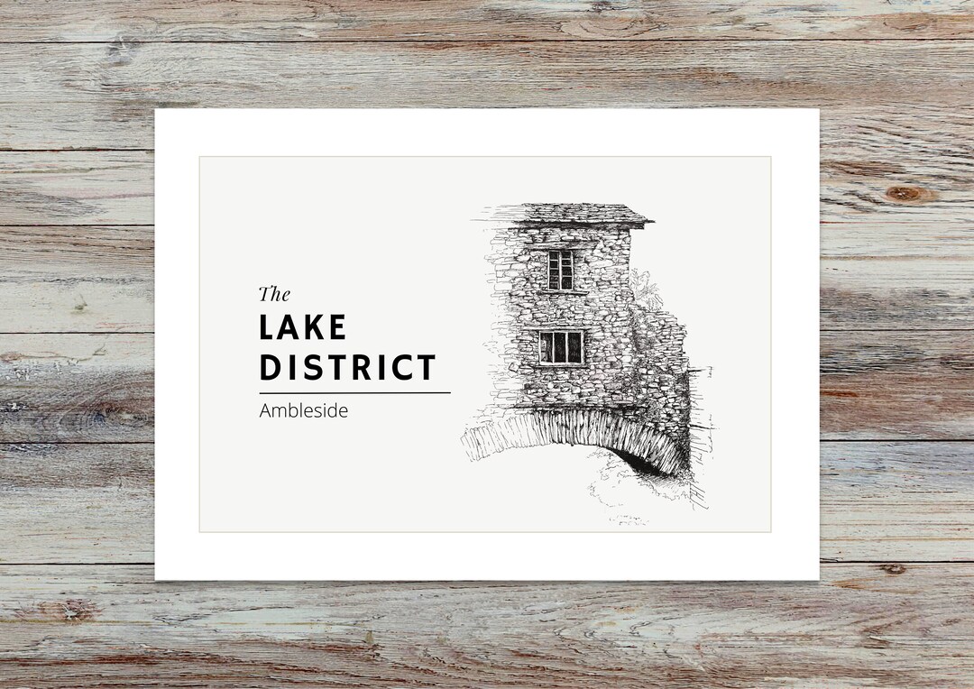 Lake District Ambleside Postcard, Fine Art Pen Illustration, A6 Print ...