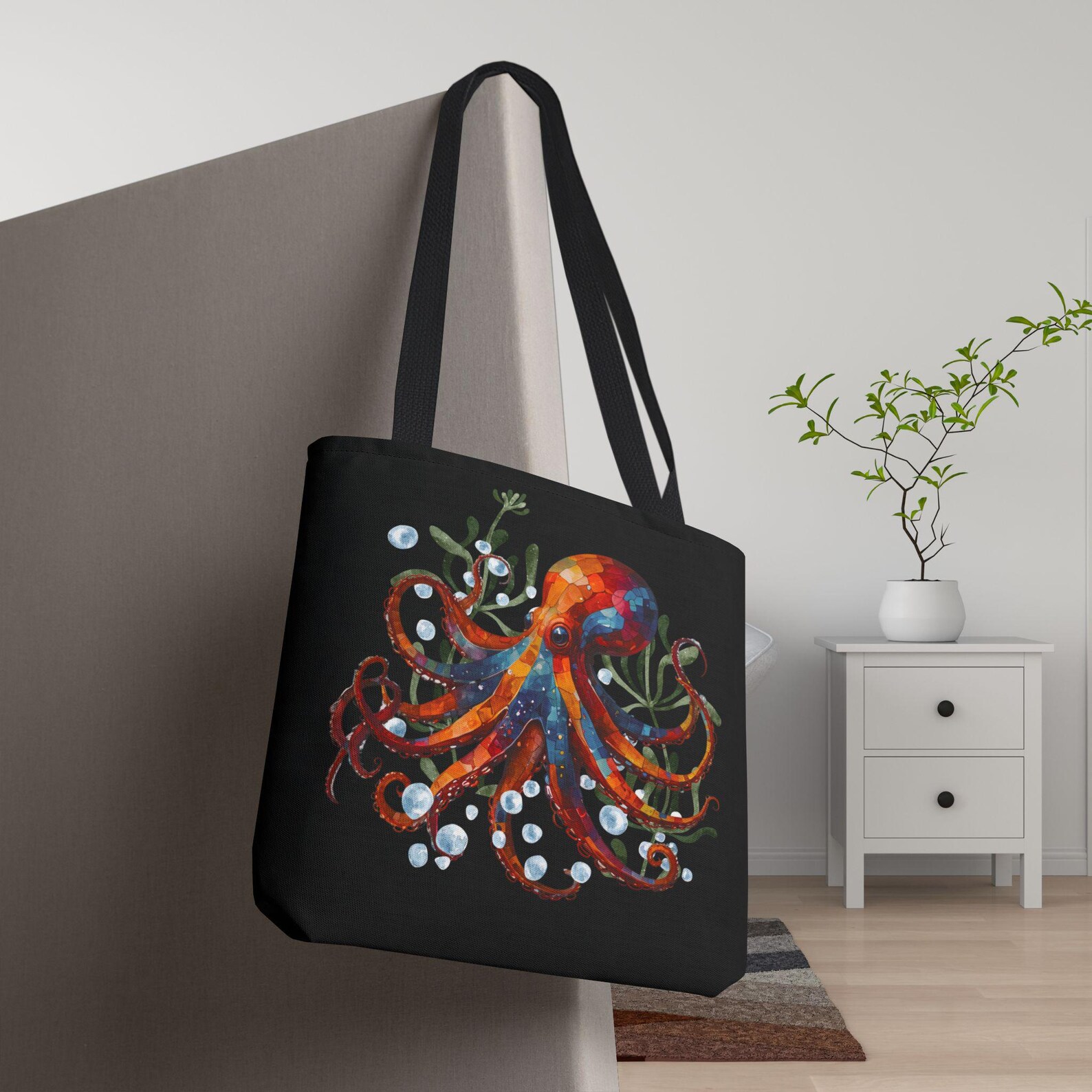 Octopus Art Tote Bag - Colorful Marine Life Design, Bag for Ocean ...