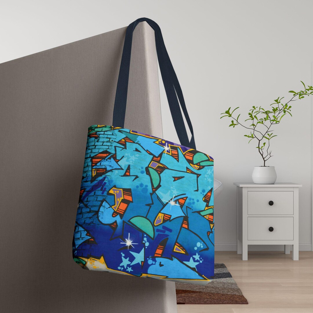 Street Art Tote Bag - Blue Graffiti Design, Urban Style Bag for Art ...