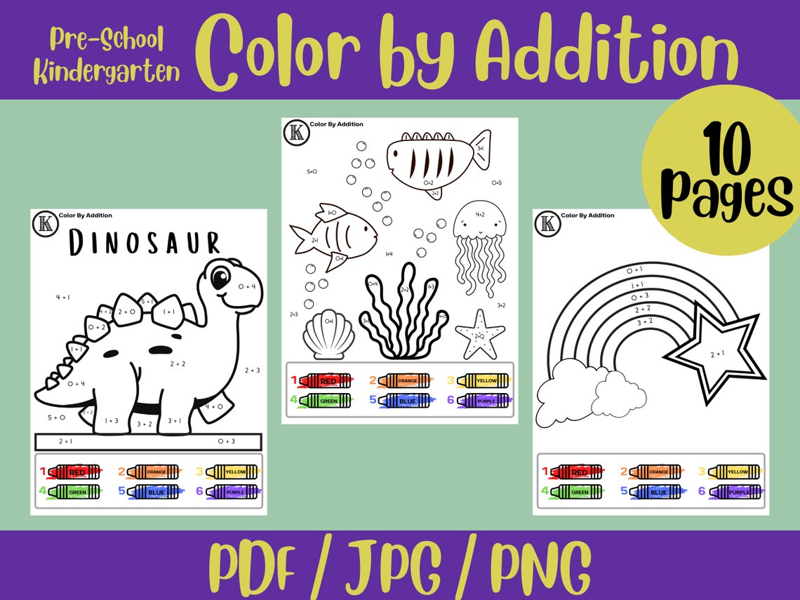 Color by Addition Math Worksheets, Using Numbers 1-6, Printable Math ...