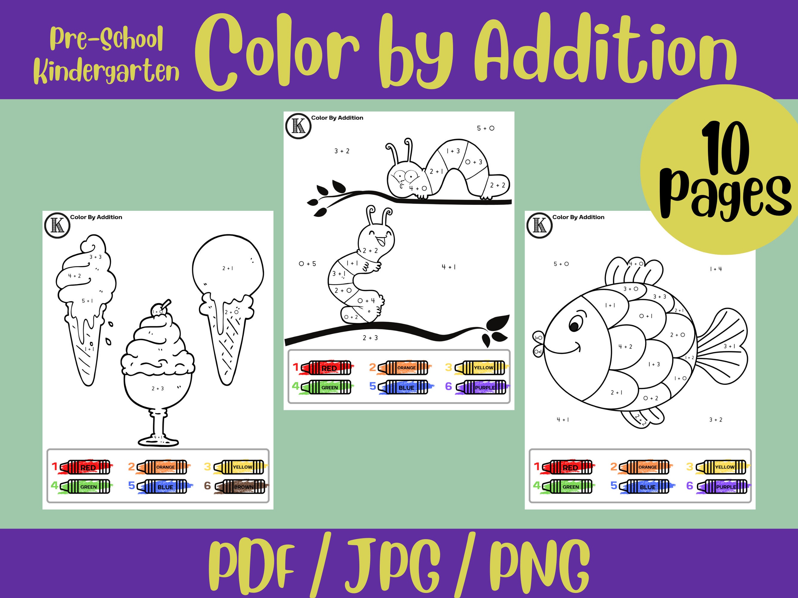 Color by Addition Math Worksheets, Using Numbers 1-6, Printable Math ...