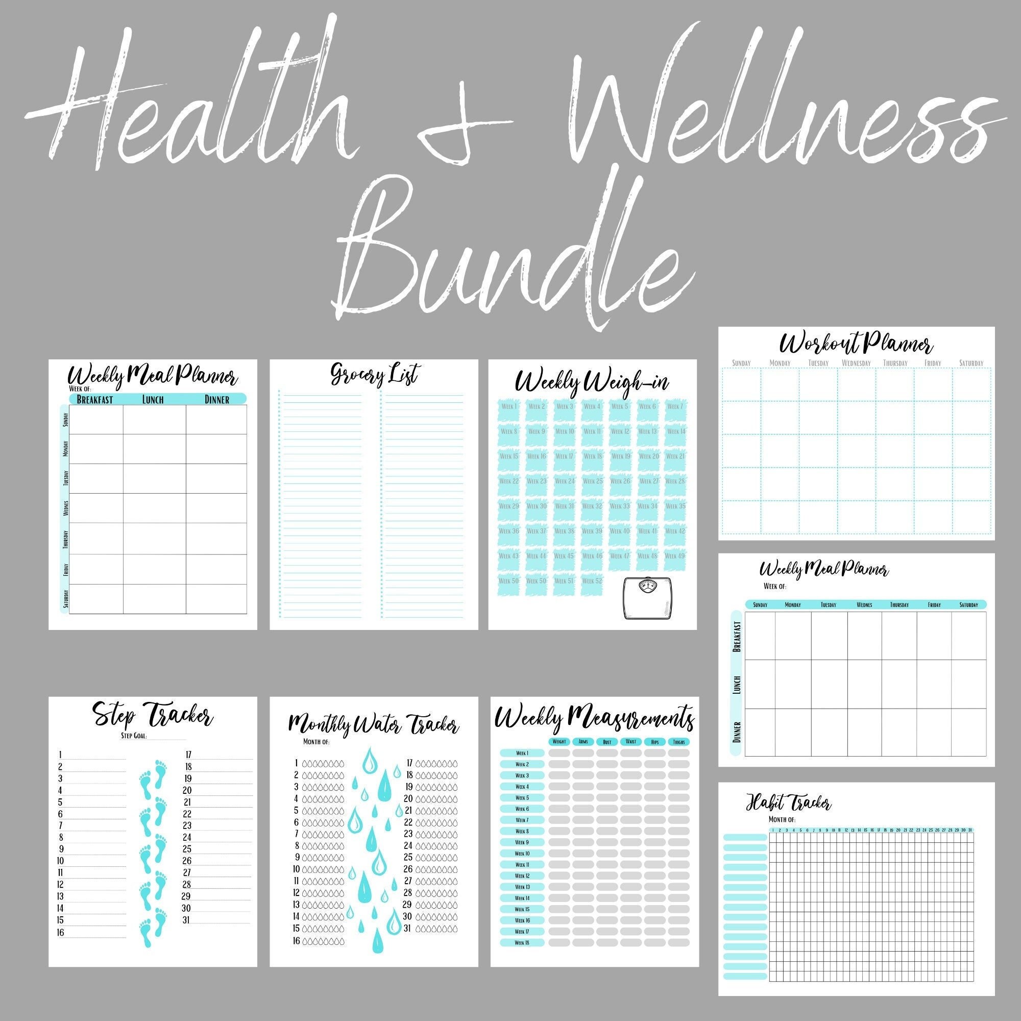 Health and Wellness Printable Bundle, Health Tracker, Meal Planner ...