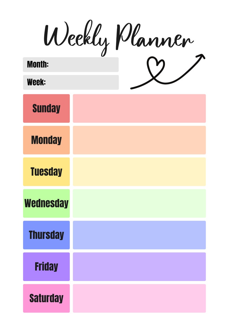 Pastel Rainbow 2022 Weekly Planner Printable Planner Instant | Etsy
