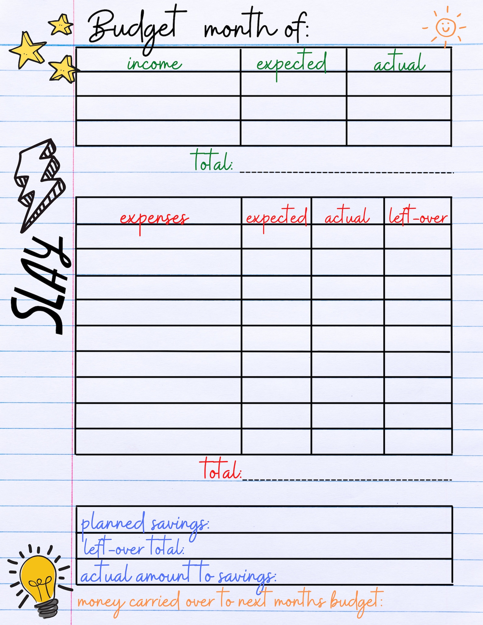 Teen Monthly Budget Printable Planner, Personal Budget, Budget ...