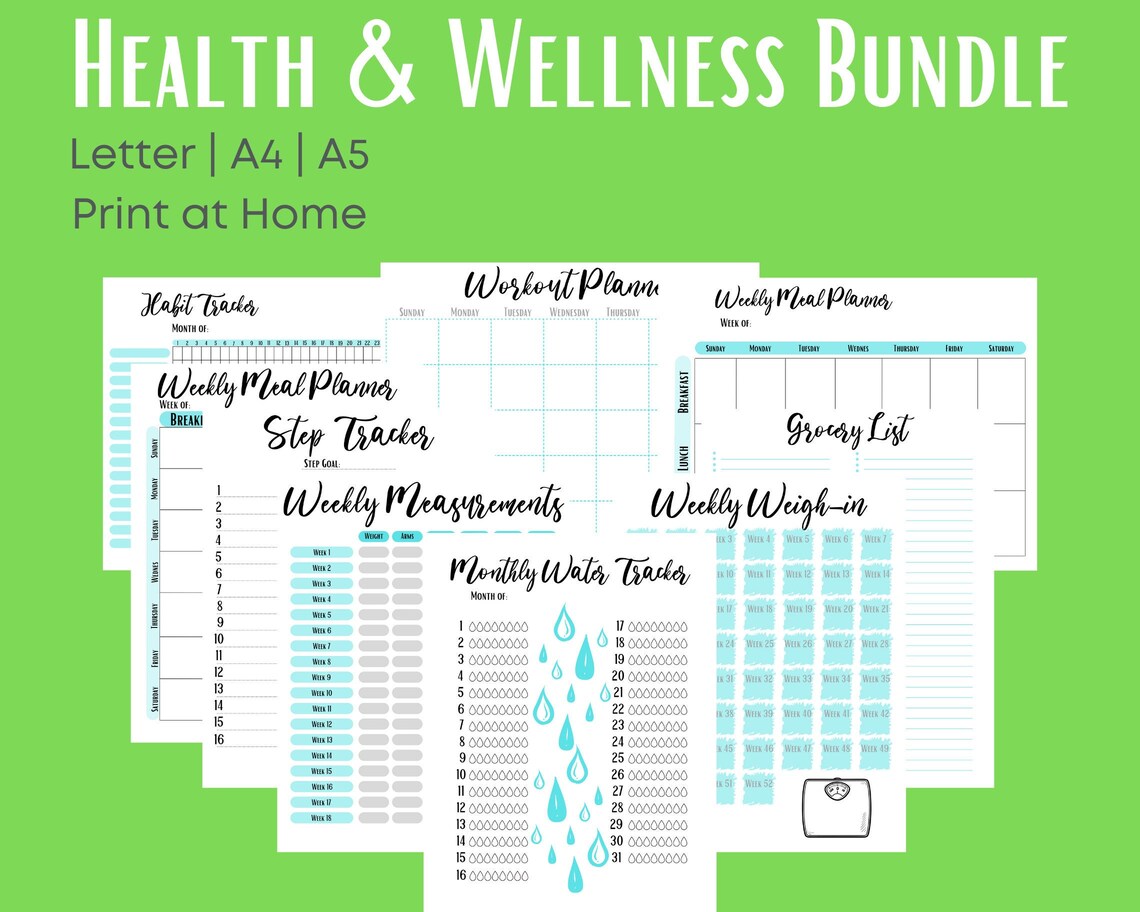 Health and Wellness Printable Bundle, Health Tracker, Meal Planner ...