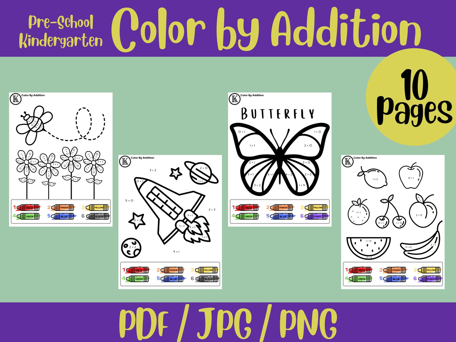 Color by Addition Math Worksheets, Using Numbers 1-6, Printable Math ...