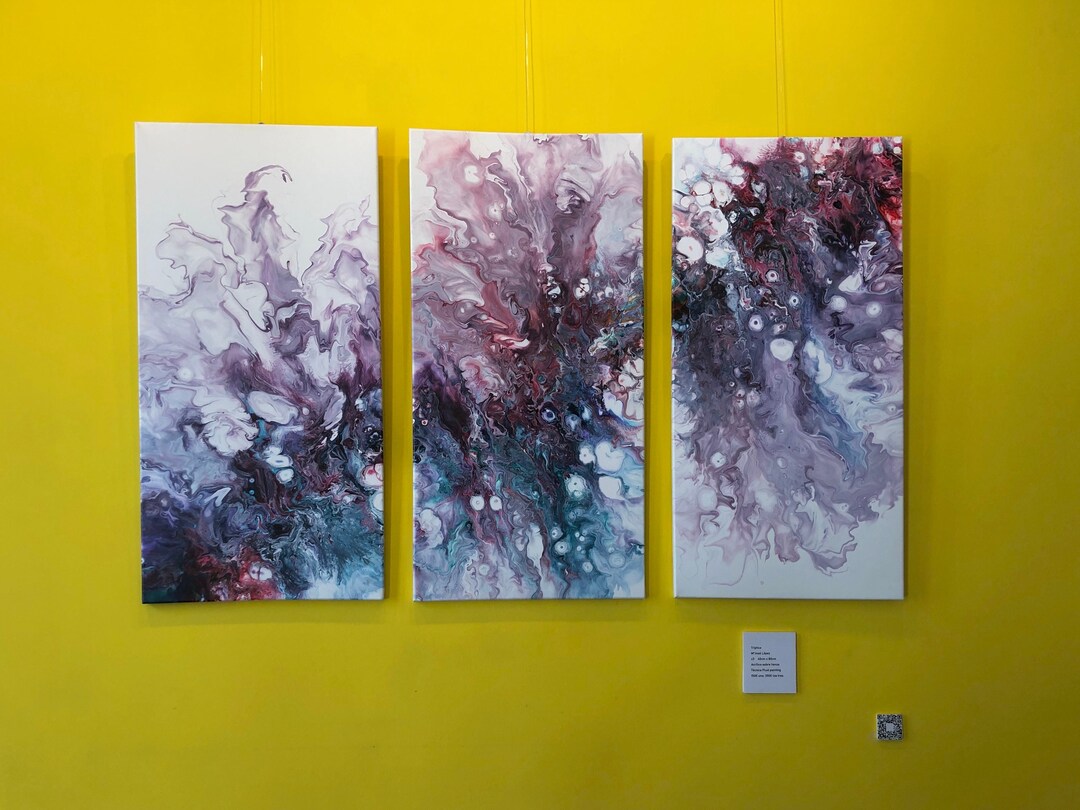 Fluid Art Acrylic Painting. Title: Triptych.abstract Painting. Original and Unique Work. Pouring ...