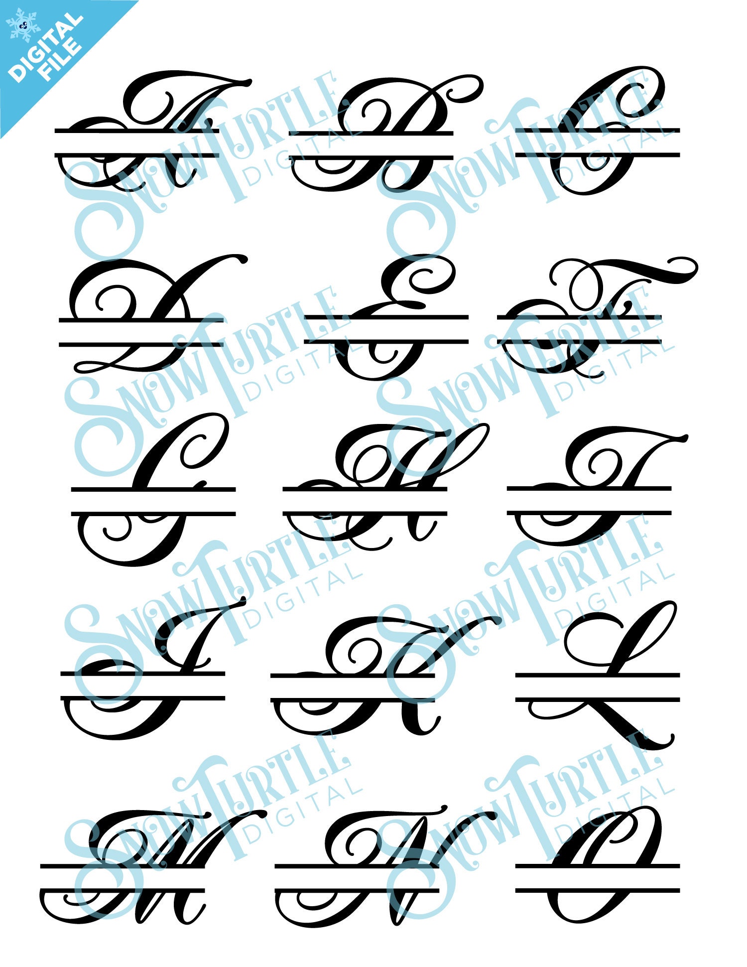 Split Monogram Svg/dxf/png/pdf Alphabet Cut Files Digital - Etsy