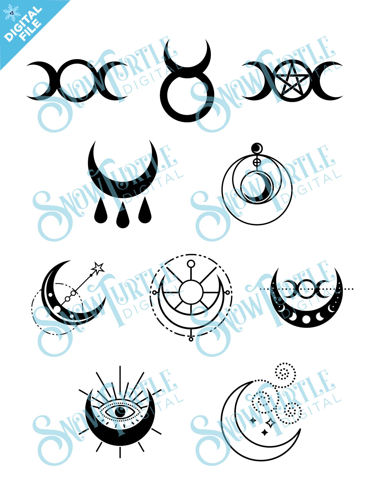 Moon Icons Wiccan Symbols 20 Occult Icon Svg/dxf/png/pdf Cut | Etsy