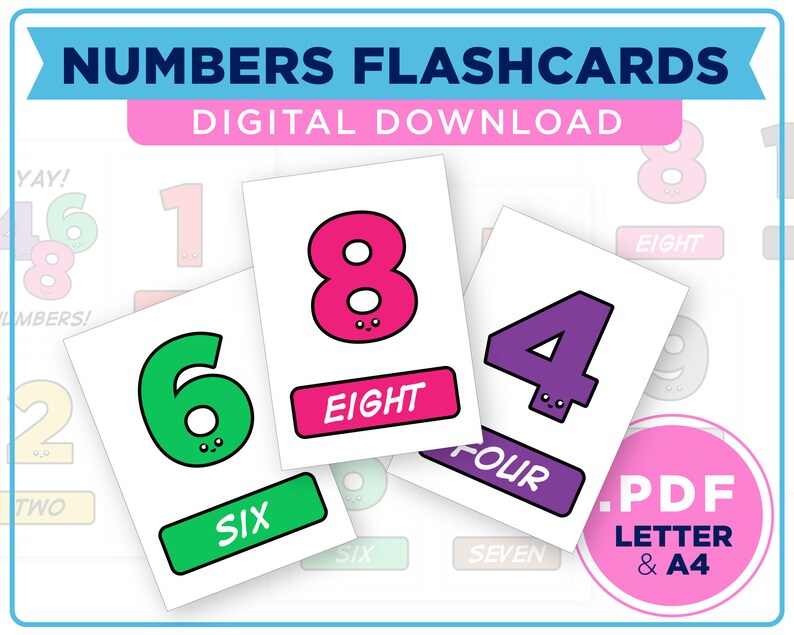 Numbers Flashcards, Printable Download, Toddler Preschool Flashcards ...