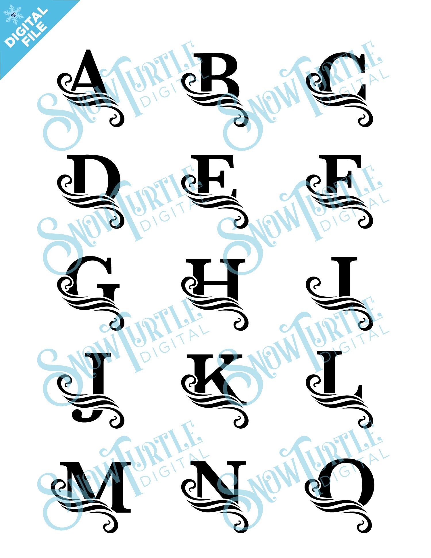 Single Monogram Svg/dxf/png/pdf Alphabet Cut Files Digital - Etsy