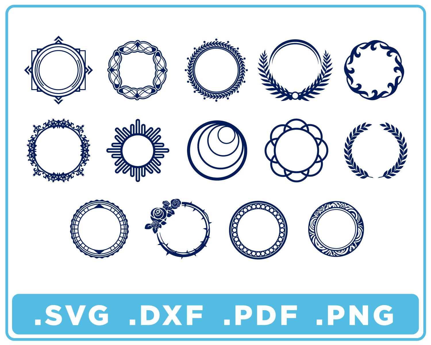 14 Circle Monogram Frames Set Svg/dxf/png/pdf, Cut Files, Digital ...