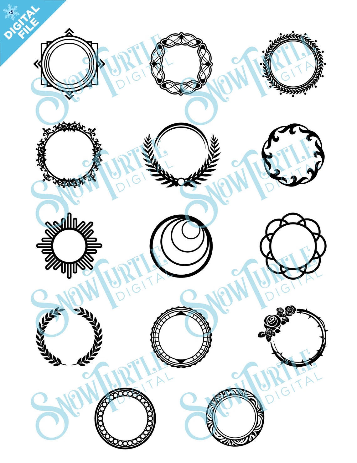 14 Circle Monogram Frames Set Svg/dxf/png/pdf, Cut Files, Digital Download, Cricut, Silhouette ...