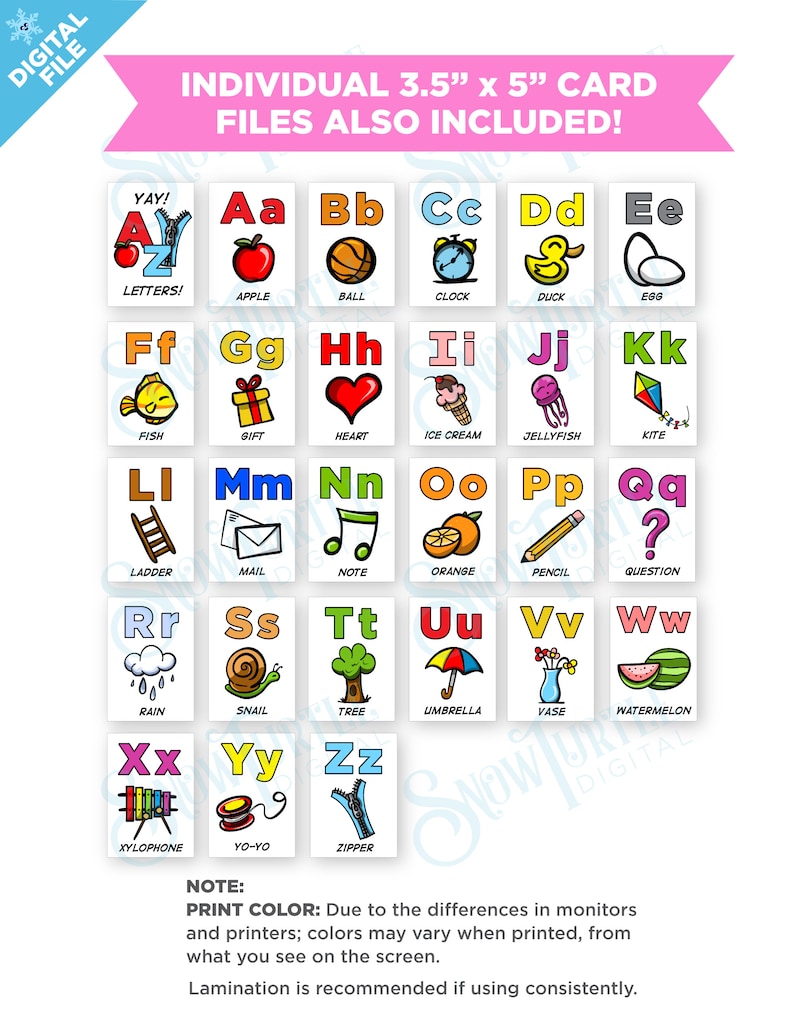 Letters Alphabet Flashcards for Kids, Printable Digital Download ...
