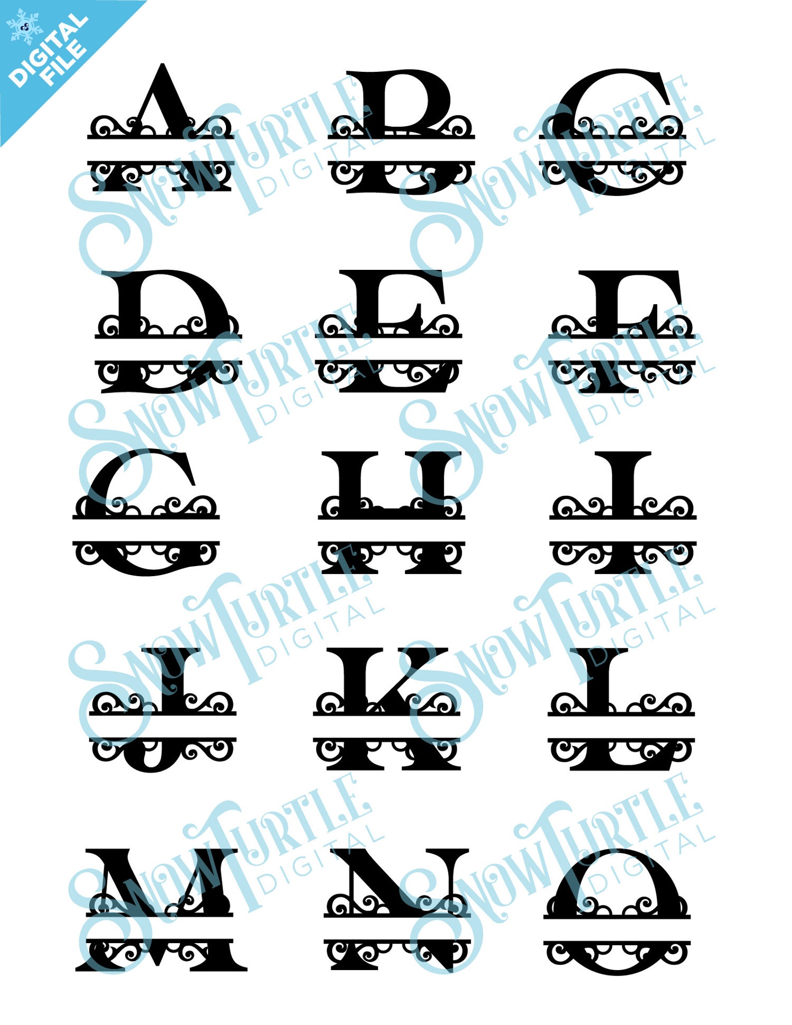 Split Monogram Svg/dxf/png/pdf Alphabet Cut Files Digital - Etsy