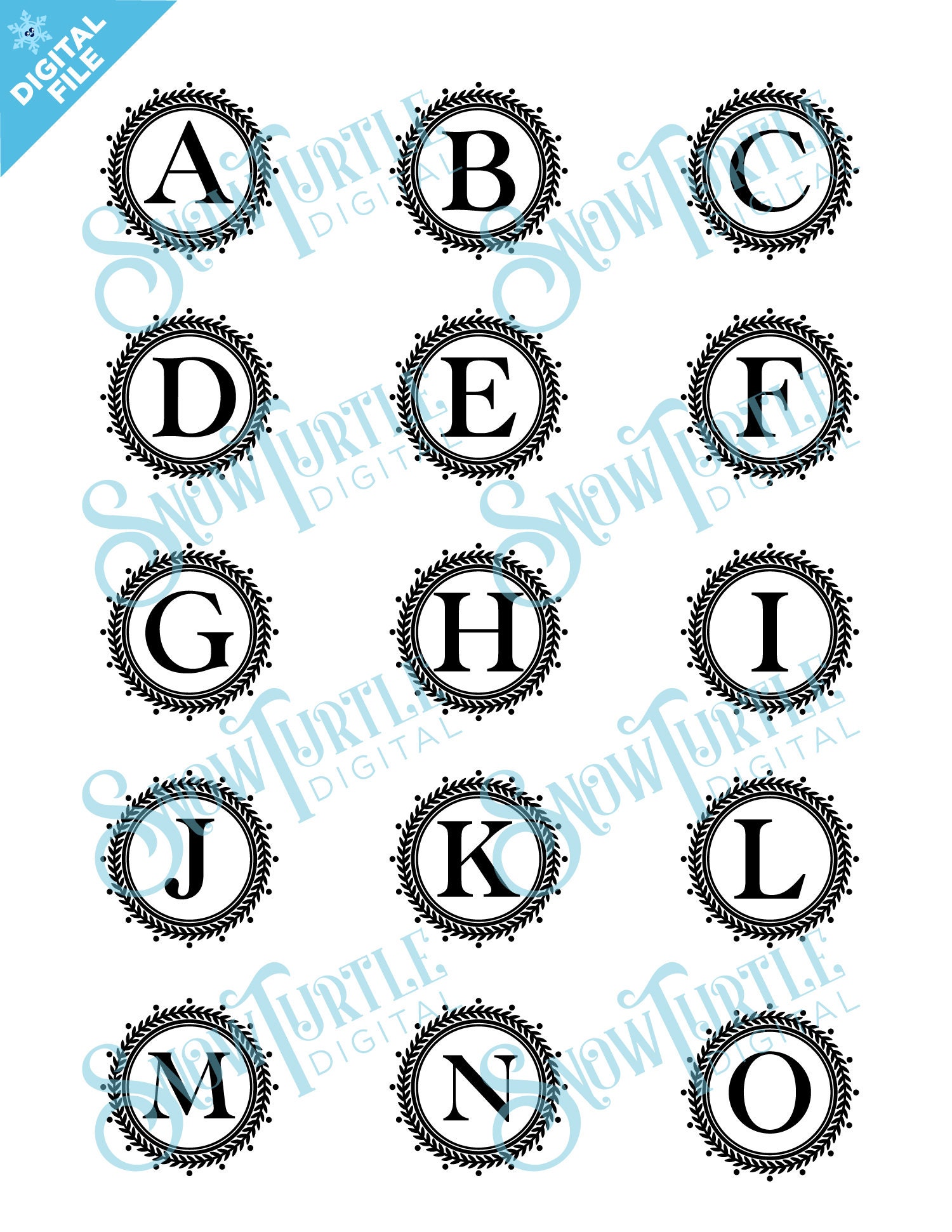 Circle Monogram Svg/dxf/png/pdf Alphabet Cut Files Digital | Etsy