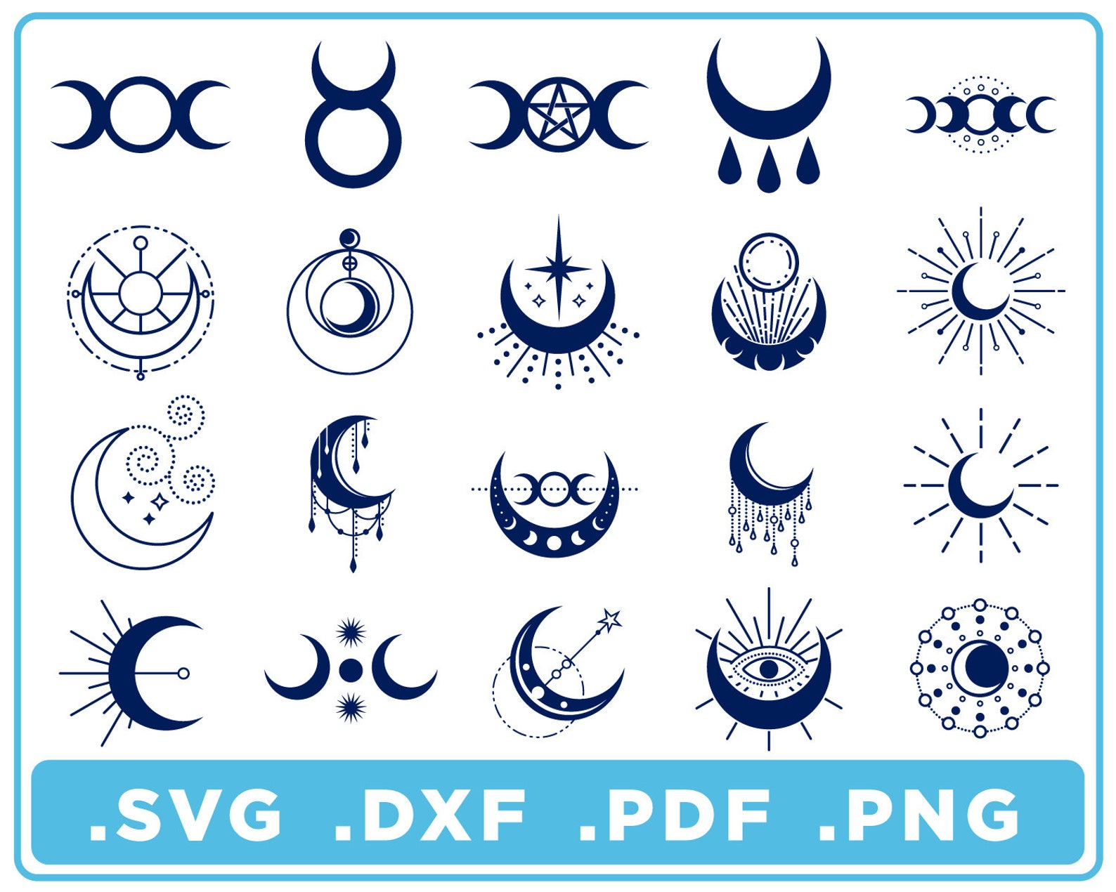 Iconos de la Luna Símbolos Wiccanos 20 Icono oculto svg/dxf/png/pdf ...