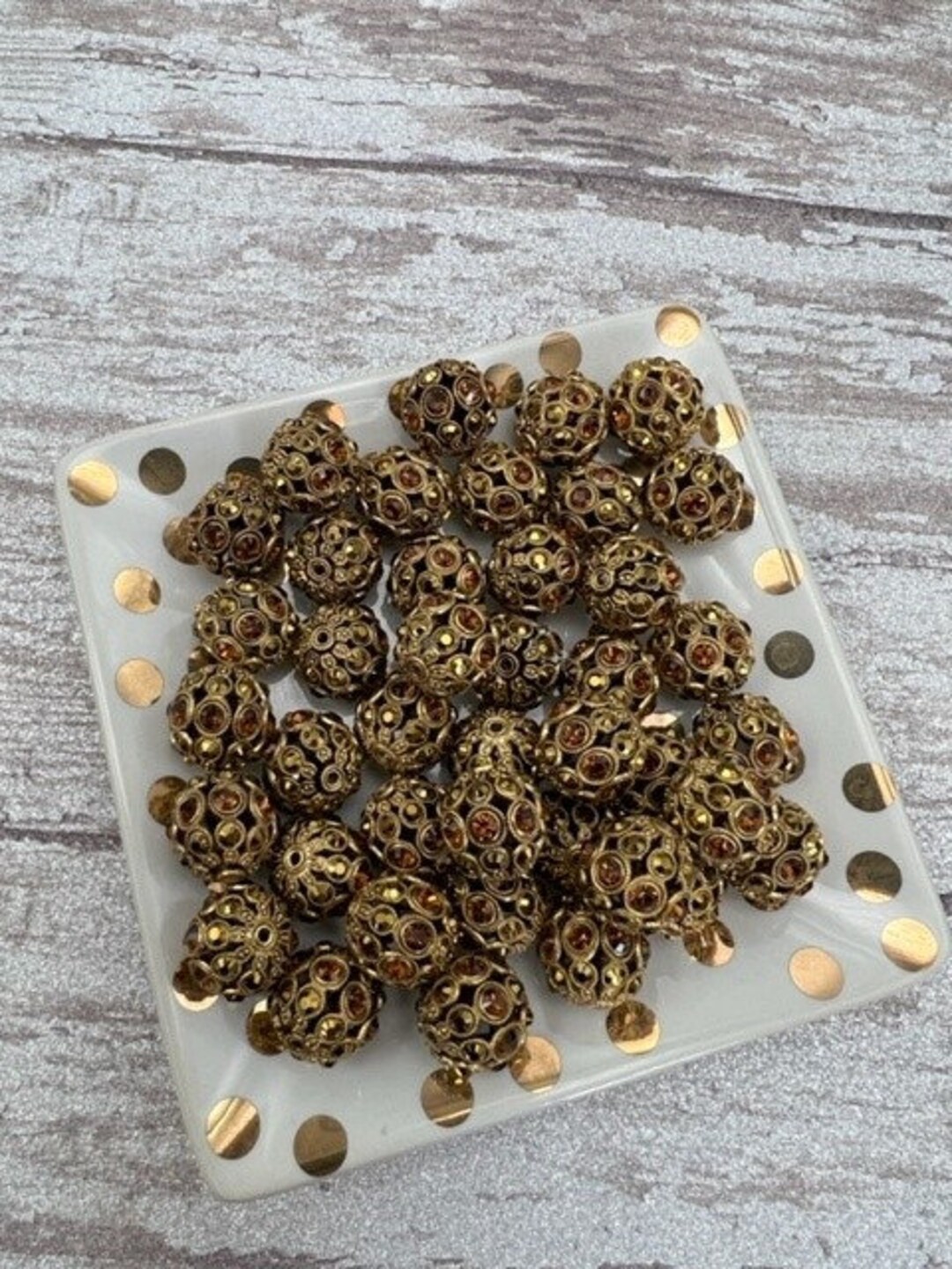 Filigree Balls | Sm Topaz and Dorado | 13mm | Antique Gold Plated ...