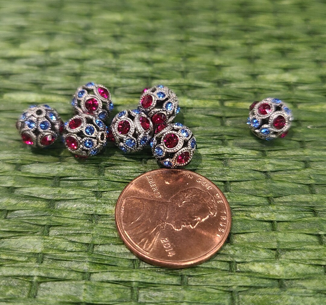 Filigree Balls | Red / Blue | 8mm | Antique Silver Bright Plated ...