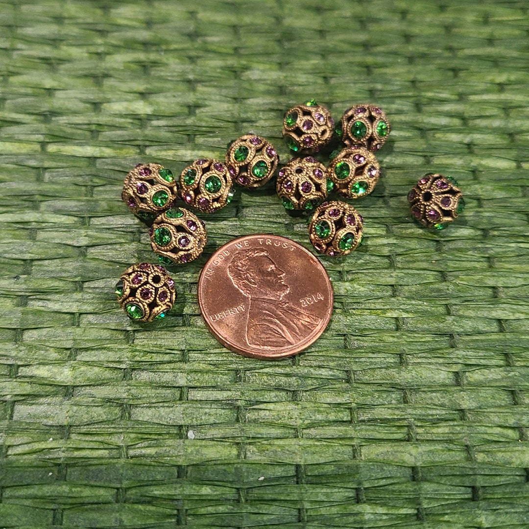 Filigree Balls | Green / Purple | 8mm | Antique Gold Plated Listing is ...