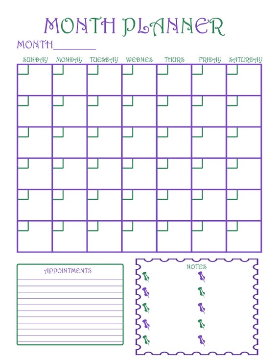 Spring-themed Monthly Planner Page Paper & Party Supplies Paper etna.com.pe