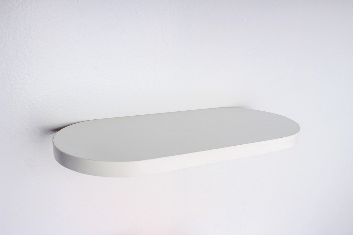 White Oval Floating Shelf, Custom Shelves With Brackets, Handmade Wall ...