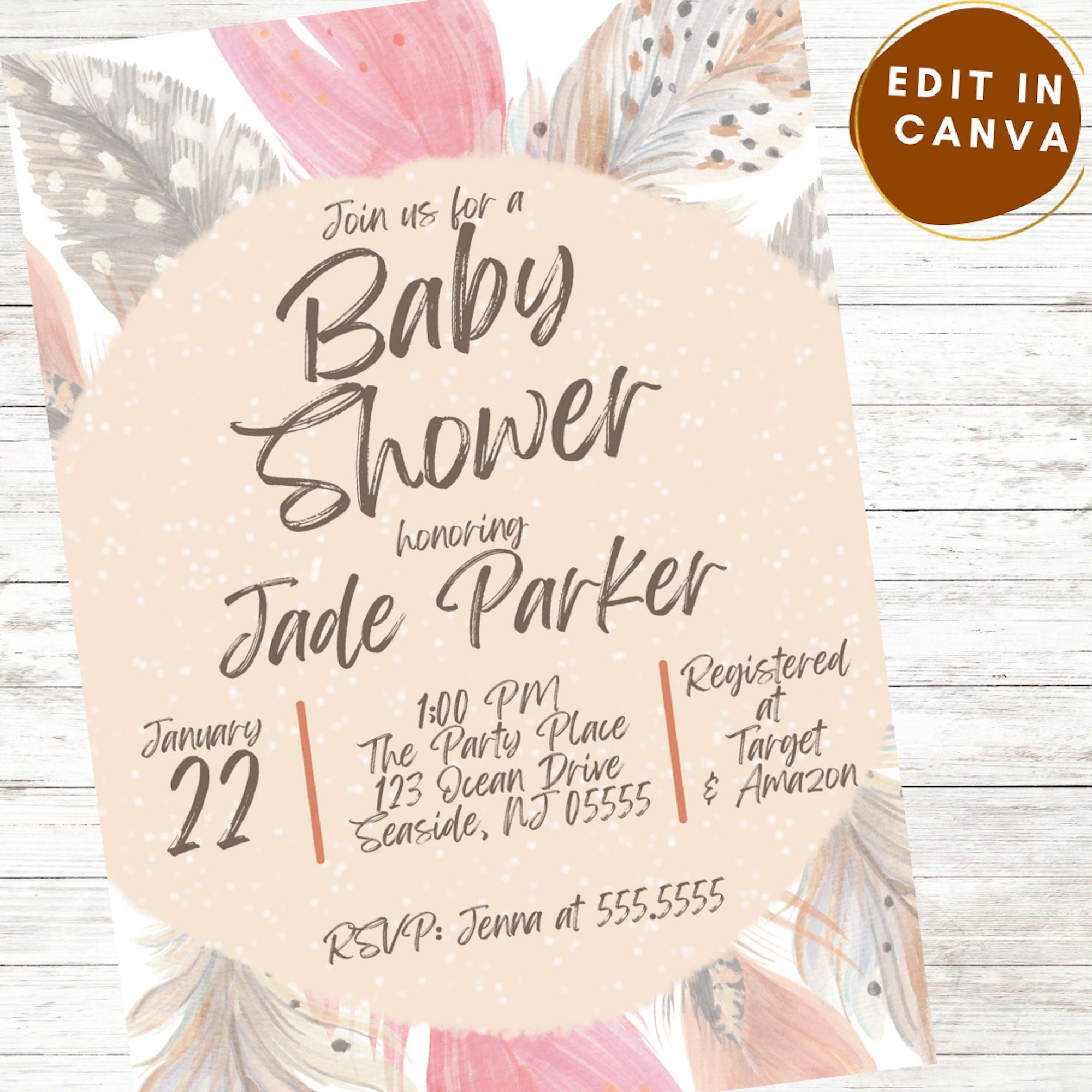 Editable Boho Baby Shower Invitation, Bohemian Baby Shower Invite, Boho ...