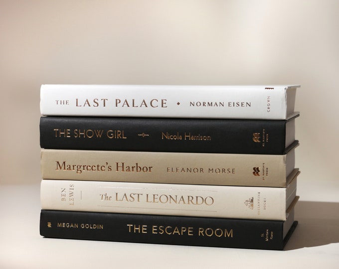 Black White Cream and Tan Books Modern Book Shelf Decor Decorative ...