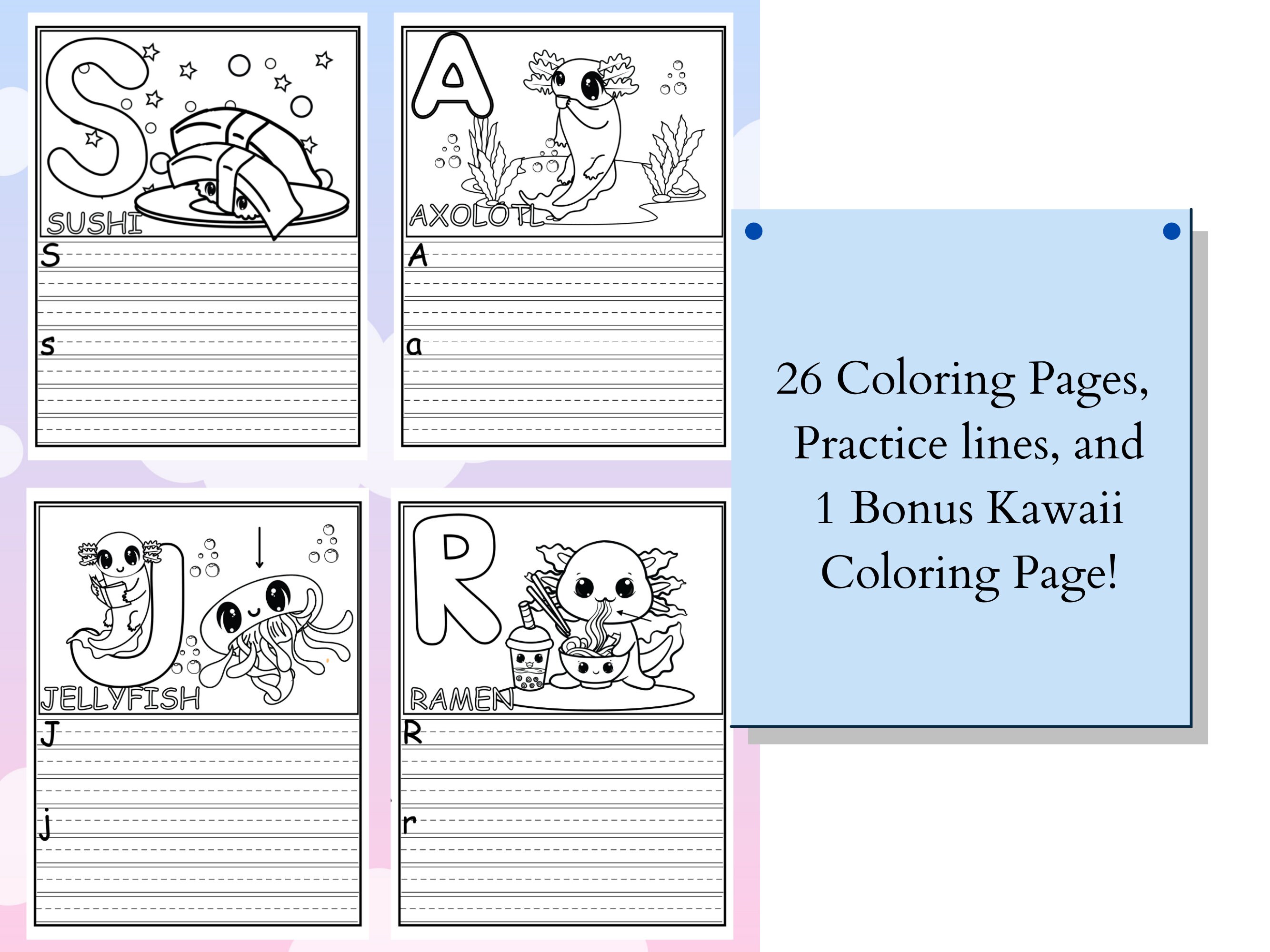 Kawaii Axolotl ABC Book Cute Alphabet Coloring Book ABC Book - Etsy